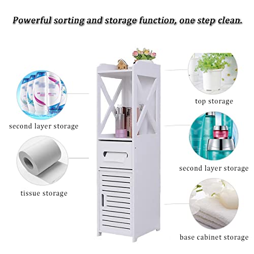 RUILOGOD Small Bathroom Storage Cabinet with Doors and Shelves Narrow Bathroom Cabinet Slim Bathroom Organizer Cabinet White YSBG-01 YSBG-01