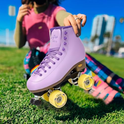 Sure-Grip Oasis Outdoor Roller Skates for Men & Women | High Rebound Soft 57mm 82A Urethane Wheels & ABEC 3 Bearings | Nylon Sole with Strong Trucks - Lace Up Facility - Made in USA (Lavender Color)