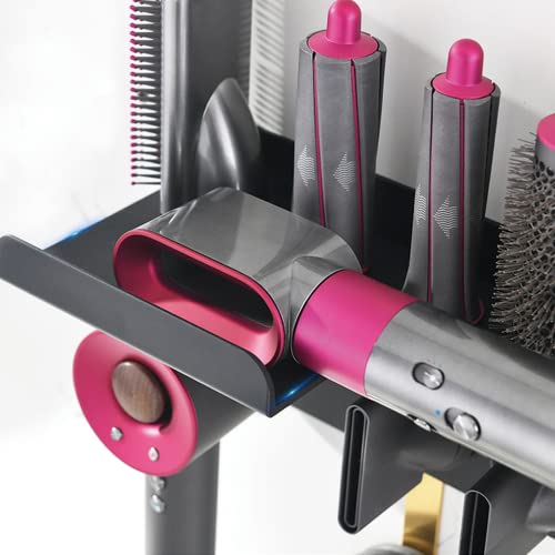 Wall Mount Holder Compatible with Dyson Airwrap Styler, No Punching Installation, 2 in 1 Organizer Storage Shelf Fits Curling Iron Wand Barrels Brushes Diffuser Nozzles for Home Bedroom Bathroom