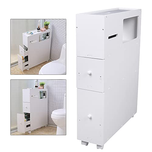 MONIPA Bathroom Organizer, Small Storage Cabinet with Doors and Shelves,Thin Toilet Vanity Cabinet,Narrow Bath Sink Organizer,Towel Storage Shelf for Paper Holder,White