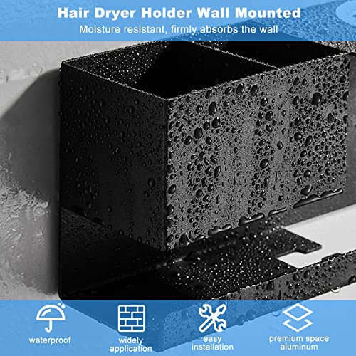 Hair Dryer Holder Wall Mounted, SHAIDOJIO Blow Dryer Holder for Bathroom, Aluminum Alloy Hair Dryer Rack, Muti-Function Hair Tool Organizer with Plug Hook (White)
