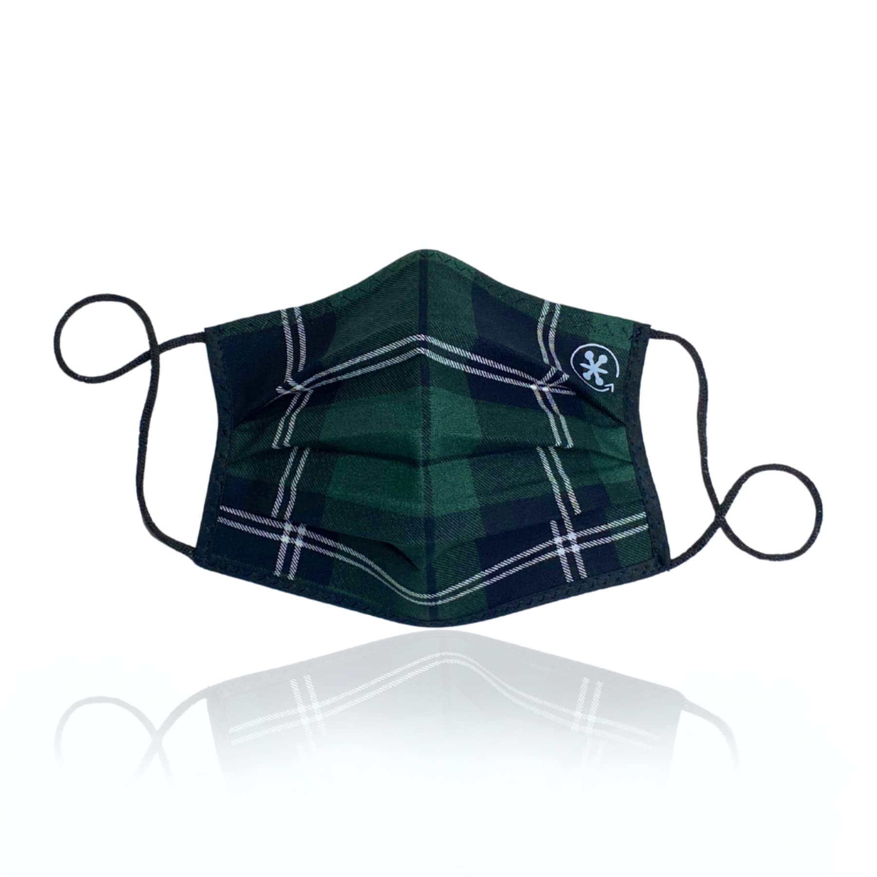 JaxMask® | Hunter Green & Black Christmas Holiday Plaid Cloth Face Mask | Tartan Buffalo Check 2 Layer Pleated Washable & Reusable With Nose Wire | 'SilentNight Collection' (Green Plaid)