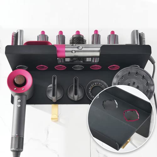 Wall Mount Holder Compatible with Dyson Airwrap Styler, No Punching Installation, 2 in 1 Organizer Storage Shelf Fits Curling Iron Wand Barrels Brushes Diffuser Nozzles for Home Bedroom Bathroom