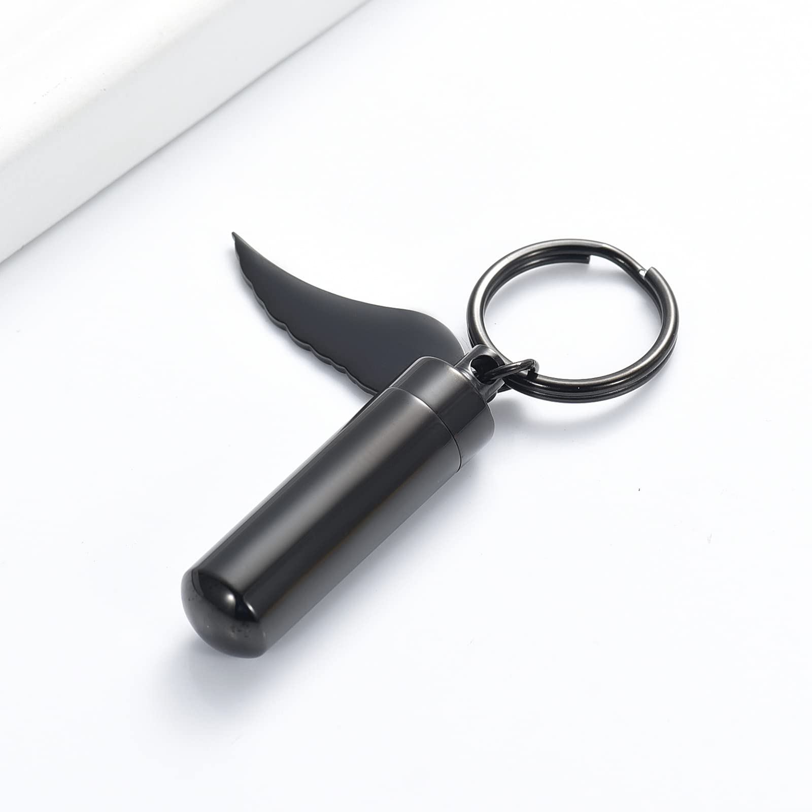 Imrsanl Cremation Jewelry Glass Cylinder Urn Keychain for Ashes for Pet Keepsake Urn Key Chain for Ashes for Dog Cat Cremation Pendant Key Ring for Ashes (Glass Cylinder-Black)