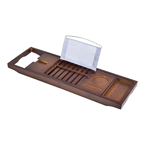 Luxury Bathtub Caddy Tray,Bamboo Bathtub Tray Caddy - Wood Bath Tray Expandable,Can be Placed Book and Integrated Tablet Smartphone and Wine Holder - Gift Idea for Loved Ones--Brown
