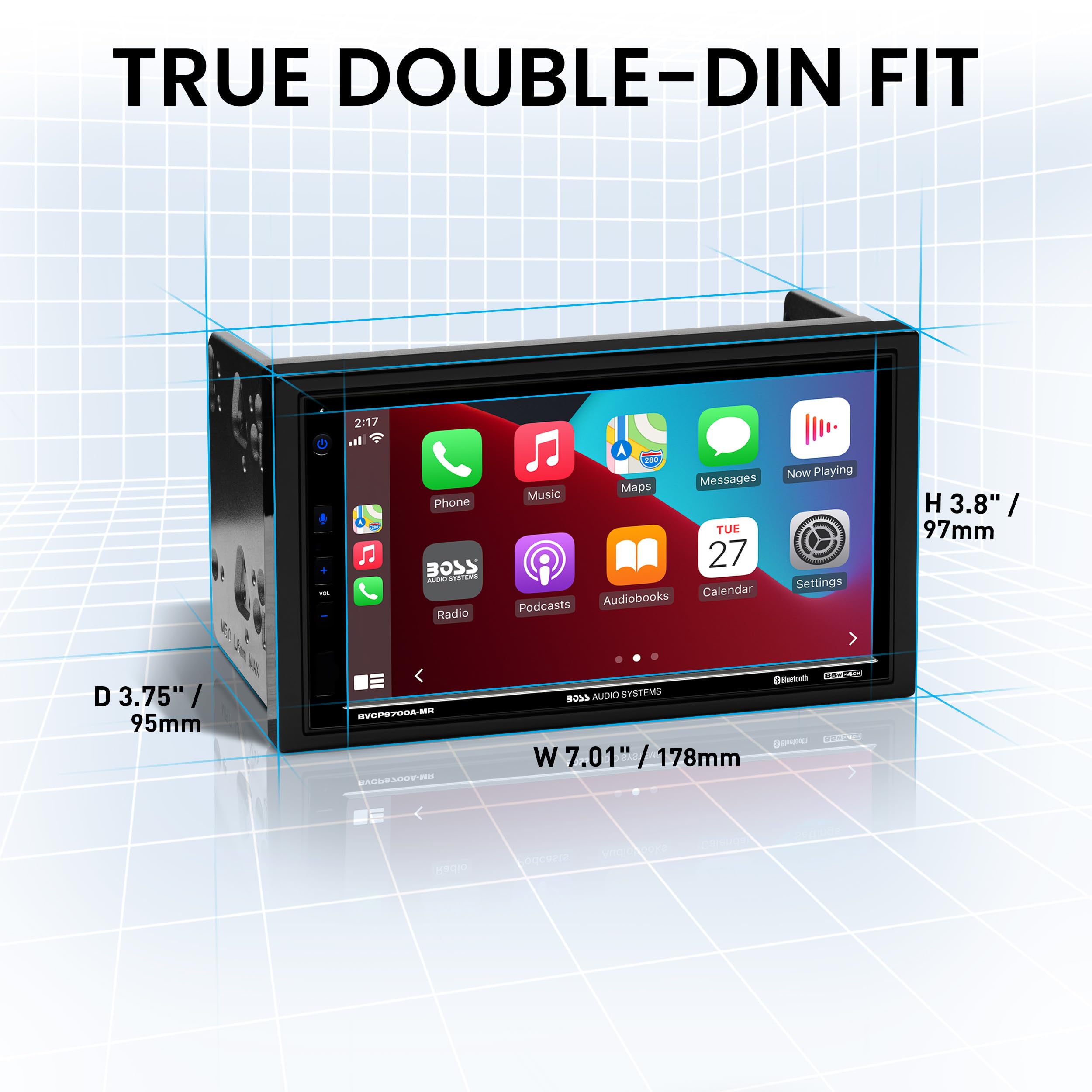 BOSS Audio Systems BVCP9700A-MR Marine Boat Stereo Sound System - Apple CarPlay, Android Auto, 7 Inch Double Din Touchscreen, Bluetooth Audio and Calling Head Unit, Radio Receiver, No CD Player