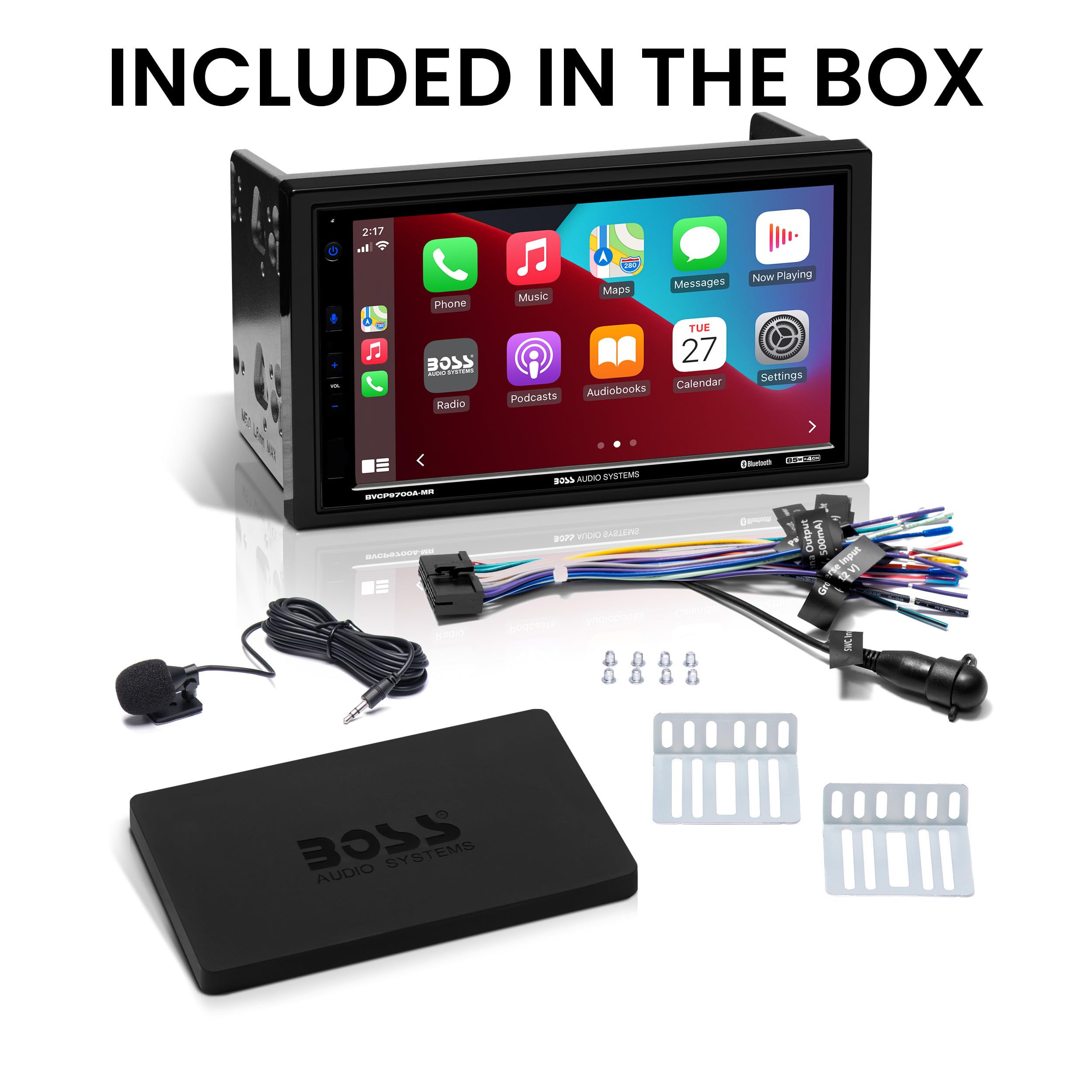 BOSS Audio Systems BVCP9700A-MR Marine Boat Stereo Sound System - Apple CarPlay, Android Auto, 7 Inch Double Din Touchscreen, Bluetooth Audio and Calling Head Unit, Radio Receiver, No CD Player
