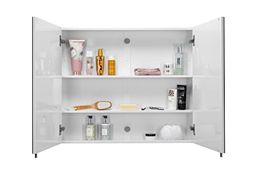 Croydex Dawley Double Door, Surface Mount Flexi-Fix Easy Hanging System Medicine Cabinet, 31.5 in (W) x 26 in (H), White Steel
