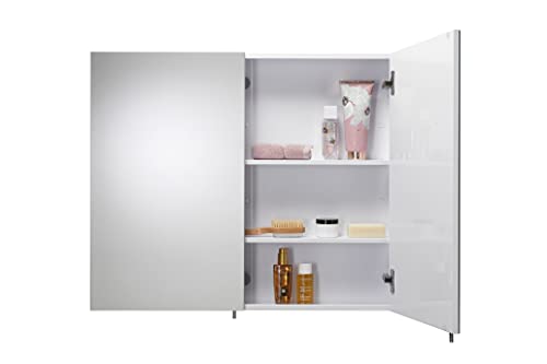 Croydex Dawley Double Door, Surface Mount Flexi-Fix Easy Hanging System Medicine Cabinet, 31.5 in (W) x 26 in (H), White Steel