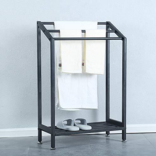 Industrial Metal Free Standing Towel Rack,3 Tier Metal Towel Bar Stand with Shelf for Bathroom,Indoor/Outdoor,Blcak