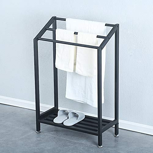 Industrial Metal Free Standing Towel Rack,3 Tier Metal Towel Bar Stand with Shelf for Bathroom,Indoor/Outdoor,Blcak