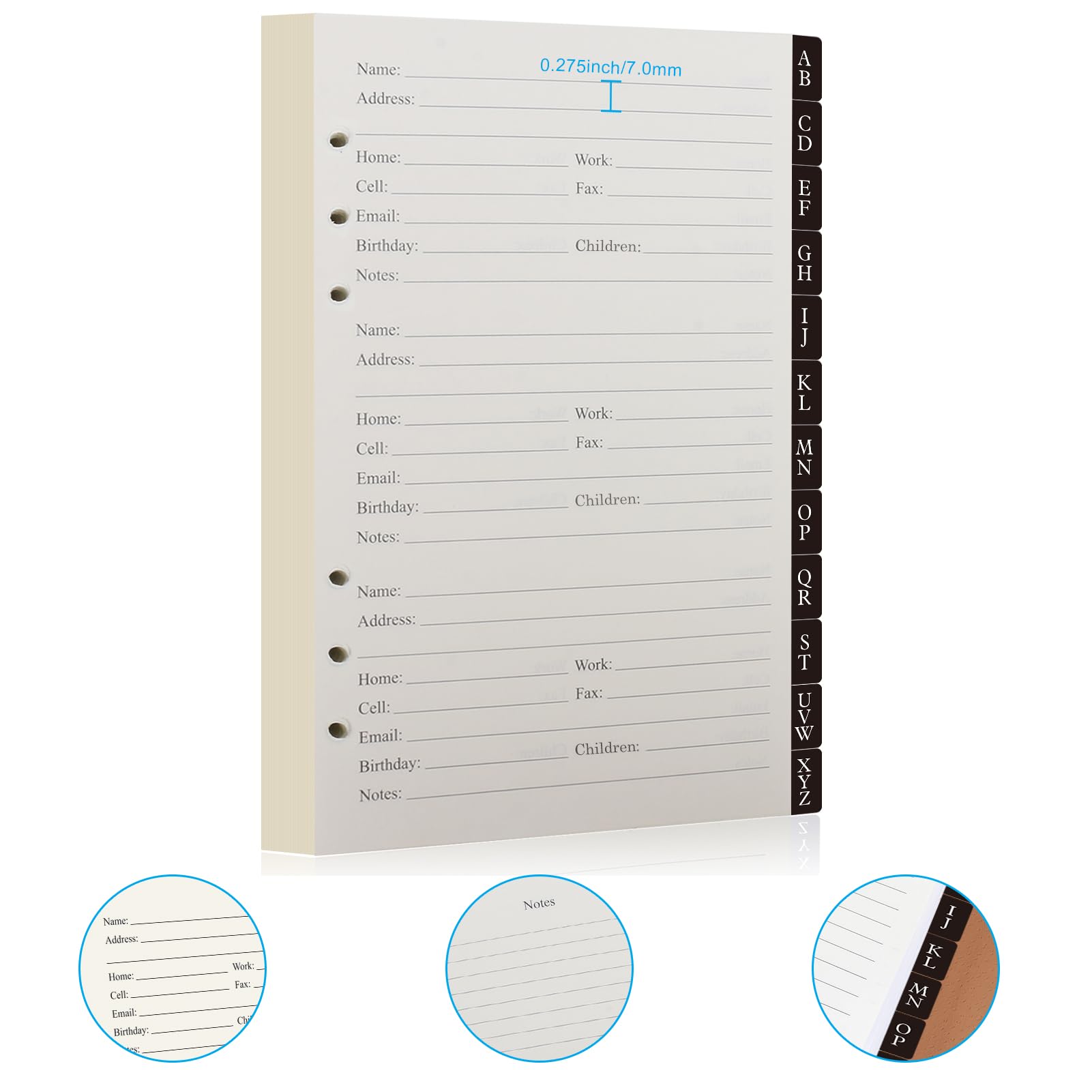 Refillable Address Book with Alphabetical Tabs, w/Pockets, 648 Large Print Telephone Birthday Email PU Leather Hardcover Durable for Women Men Seniors Home Office, 236Pages, A5, Black