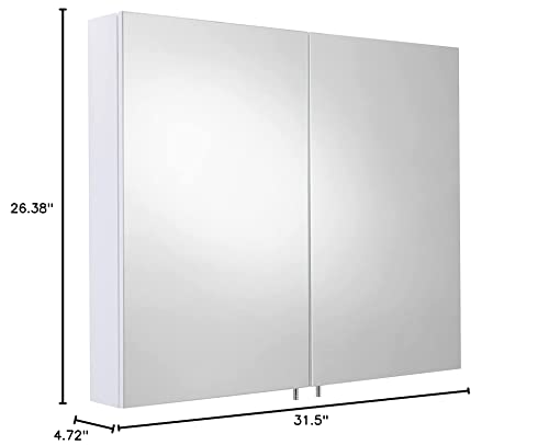 Croydex Dawley Double Door, Surface Mount Flexi-Fix Easy Hanging System Medicine Cabinet, 31.5 in (W) x 26 in (H), White Steel