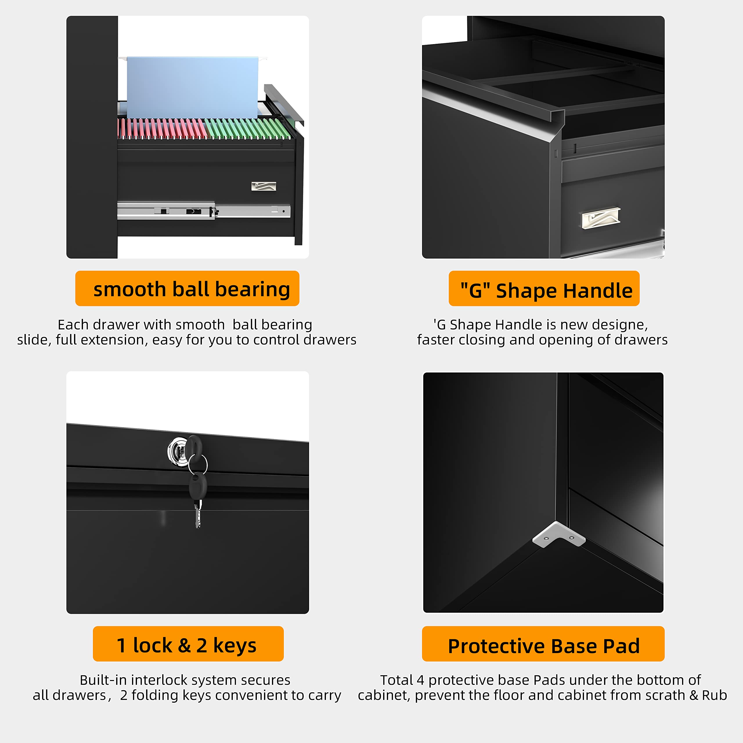 INTERGREAT Lateral File Cabinet 2 Drawer, Metal Filing Cabinet with Lock for Legal/Letter A4 Size, Locking Black File Cabinet for Home Office
