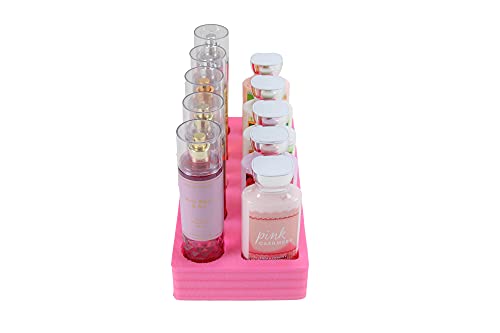 Polar Whale 2 Lotion and Body Spray Stand Organizers Tray Pink Durable Foam Washable Waterproof Insert for Home Bathroom Bedroom Office 12 x 6 x 2 Inches 10 Slots 2pc Pair Set