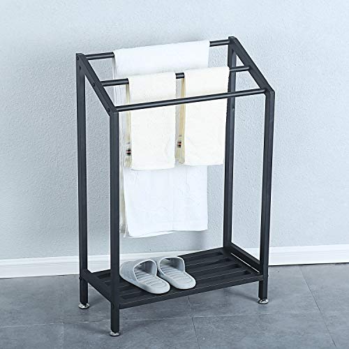 Industrial Metal Free Standing Towel Rack,3 Tier Metal Towel Bar Stand with Shelf for Bathroom,Indoor/Outdoor,Blcak
