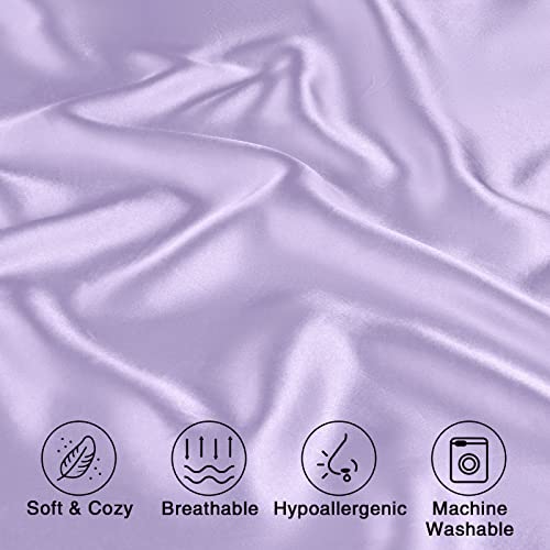 Satin Pillowcase for Hair and Skin, 2 Pack Lavender Silk Pillowcase Queen Satin Pillowcases with Envelope Closure(Lavender,20x30 inches)