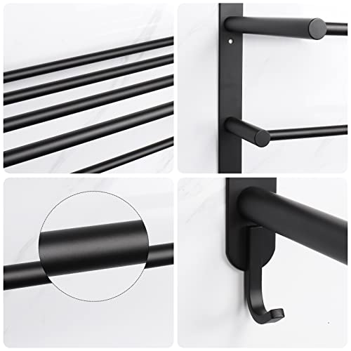 NearMoon Bathroom 3 Tier Towel Shelf- Premium SUS304 Stainless Steel Towel Rack with Double Towel Bar Space Saving Towel Hangers Bath Storage Organizer Accessory Wall Mounted (24 Inch, Matte Black)