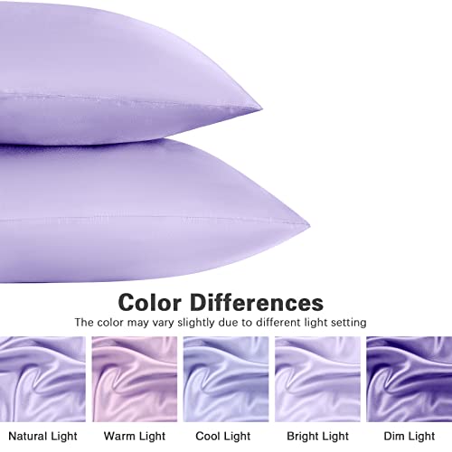 Satin Pillowcase for Hair and Skin, 2 Pack Lavender Silk Pillowcase Queen Satin Pillowcases with Envelope Closure(Lavender,20x30 inches)