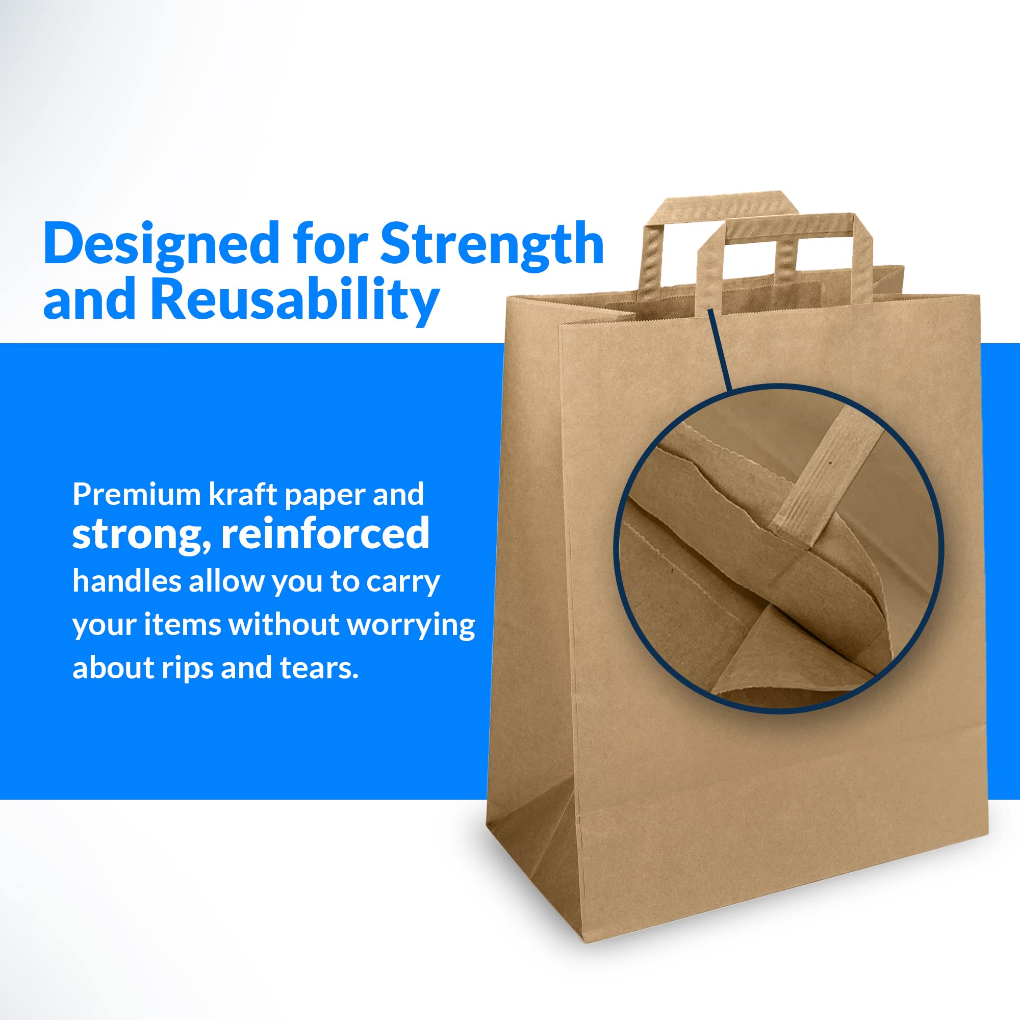 Reli. Paper Grocery Bags with Handles | 55 Pcs Bulk | 12"x7"x17" | Kraft Brown Paper Bags, Large | Use for Grocery, Take-Out, Restaurant, Retail, Shopping