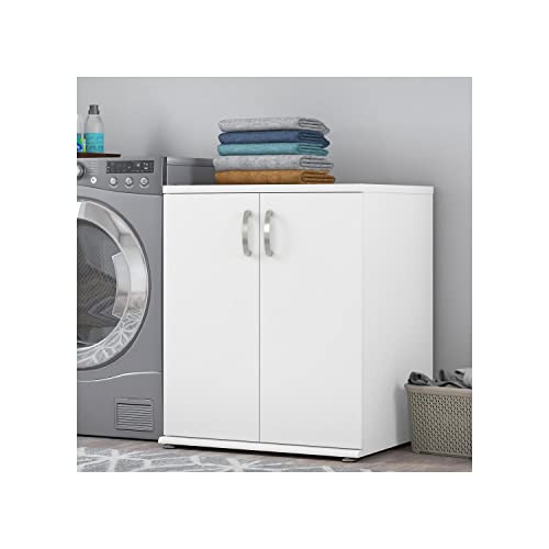 Bush Business Furniture Universal Laundry Room Storage Cabinet with Doors and Shelves in White