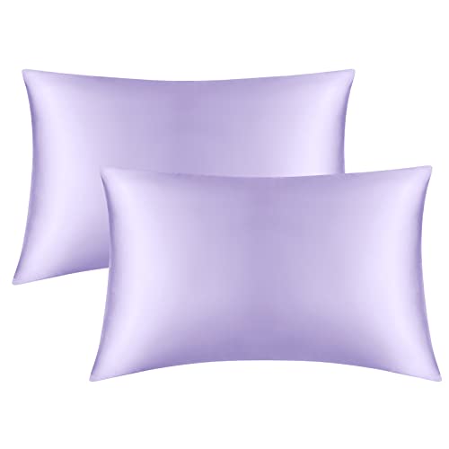 Satin Pillowcase for Hair and Skin, 2 Pack Lavender Silk Pillowcase Queen Satin Pillowcases with Envelope Closure(Lavender,20x30 inches)