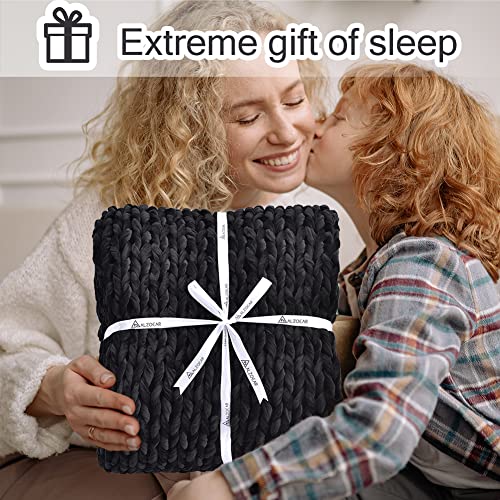 Handmade Chunky Knitted Weighted Blanket Velvet Knit Throw for Sleep,No Filler,Evenly Weighted,Soft Cozy(Black,51"x63"-13.5lbs)