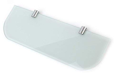 BSM Marketing 300mm (12" Approx) by 100mm White 6mm Thick toughened Safety Glass Shelf with Curved Edges and Chrome Shelf Supports