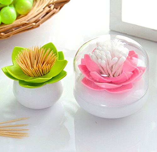 MaxS Lotus Cotton Swab Holder Small Toothpicks Q-tips Storage Organizer Canister Jar for Swabs Cosmetic Pads - White