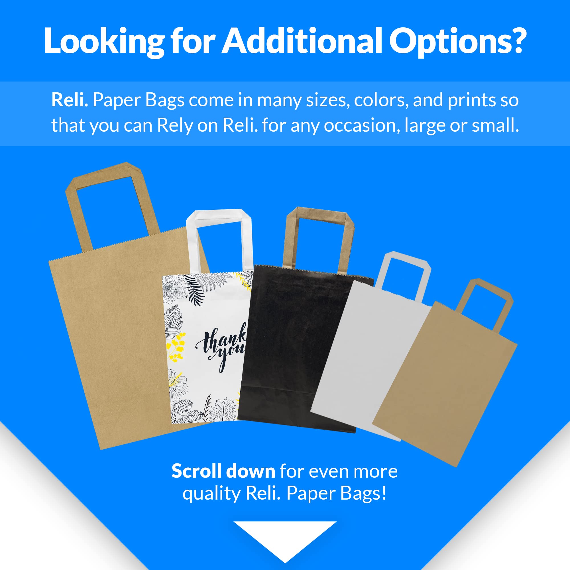 Reli. Paper Grocery Bags with Handles | 55 Pcs Bulk | 12"x7"x17" | Kraft Brown Paper Bags, Large | Use for Grocery, Take-Out, Restaurant, Retail, Shopping