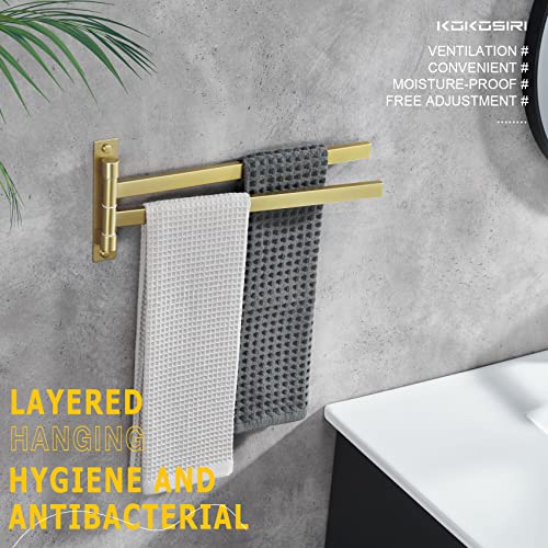 KOKOSIRI Towel Shelf Holder 24'' Bathroom Towel Rack Hand Towel Bar Swing Out Swivel Towel Holder Brushed Gold B6003BG+B5007BG-A2