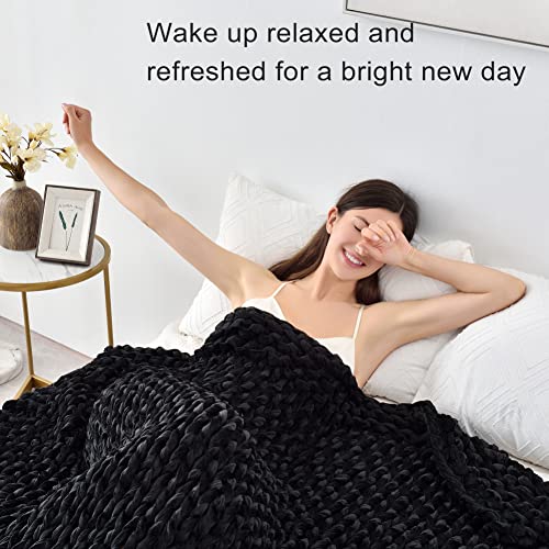 Handmade Chunky Knitted Weighted Blanket Velvet Knit Throw for Sleep,No Filler,Evenly Weighted,Soft Cozy(Black,51"x63"-13.5lbs)