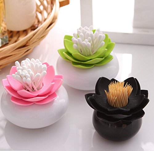 MaxS Lotus Cotton Swab Holder Small Toothpicks Q-tips Storage Organizer Canister Jar for Swabs Cosmetic Pads - White