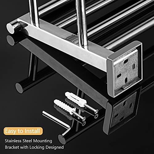 USHOWER Polished Chrome Towel Rack Set, Included 24-Inch Wide Bathroom Hotel Towel Shelf, 4 Piece