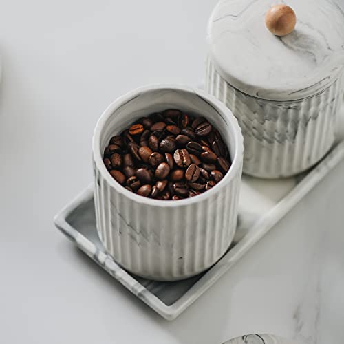 Redelaenor Marble Small Bathroom Jar Set ,Ceramic Cotton Swabs Holder with Lid and Dresser Organizer Set Tray for Storage and Organizing in Bathroom, Dresser, Kitchen, Office