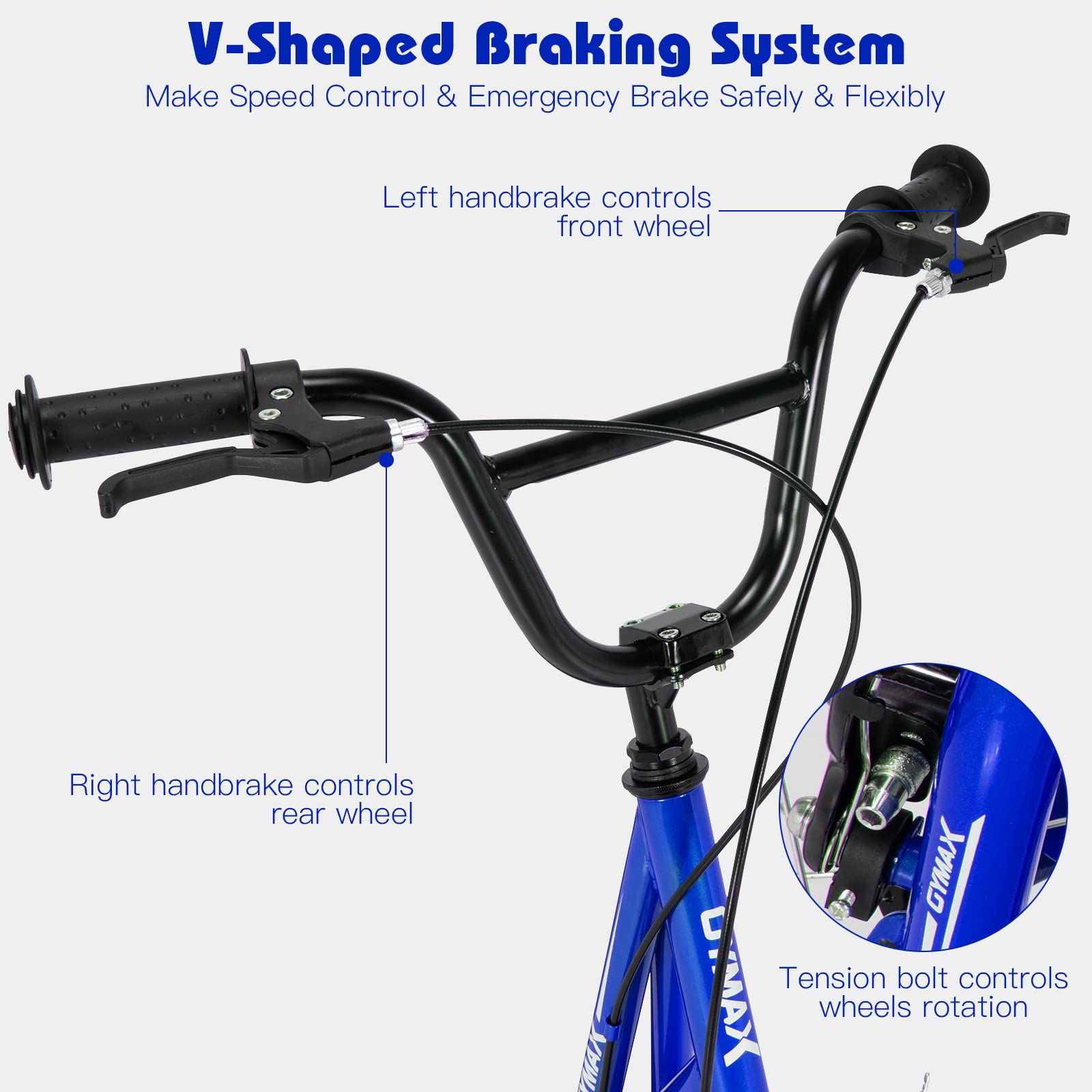 GYMAX Scooter, Kids & Adults Off-Road Scooter with 12" Inflatable Wheels, Adjustable Height Handlebar, V-Type Handbrakes & Axle Pegs for All Terrain, 8+ (Blue)