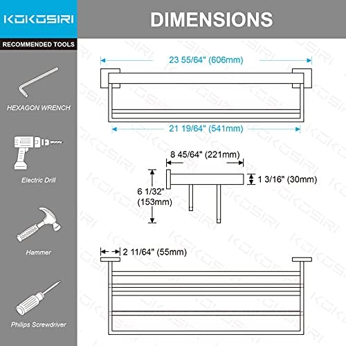 KOKOSIRI Towel Shelf Holder 24'' Bathroom Towel Rack Hand Towel Bar Swing Out Swivel Towel Holder Brushed Gold B6003BG+B5007BG-A2