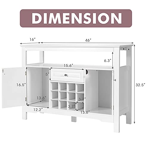 PETSITE Kitchen Sideboard Buffet Storage Cabinet, Coffee Bar Station with Wine Rack, Shelves, 2 Cabinets & Drawer, Wood Accent Modern Console Table for Living Room, Dining Room, Entryway