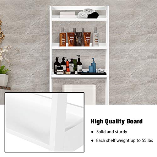 Tangkula Bathroom Space Saver, Over The Toilet Storage Rack, Free Standing 3-Shelf Bathroom Organizer, Multifunctional Bathroom Toilet Rack (White)