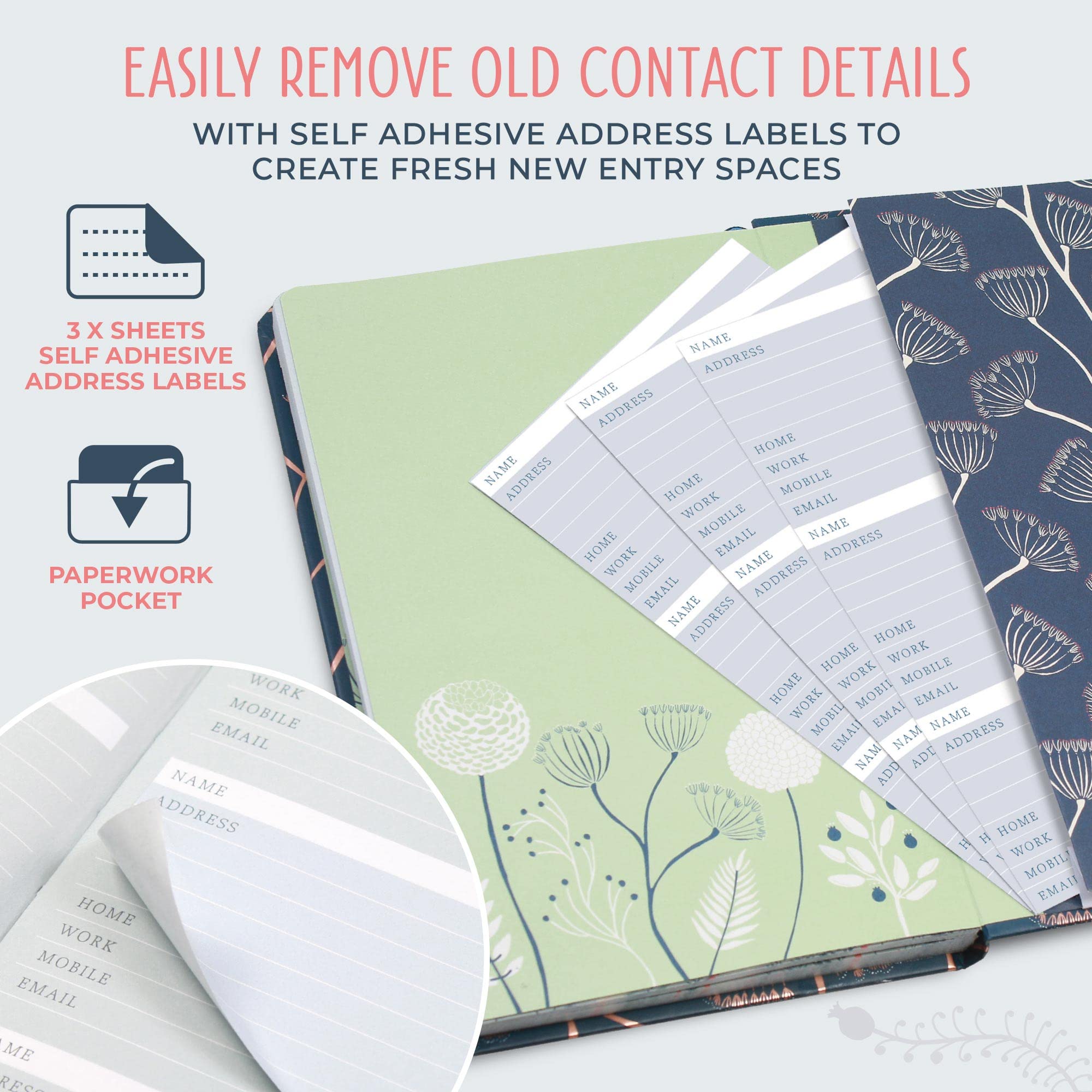 Boxclever Press Small Address Book with Over 400 Spaces! Hardcover Address Book with Alphabetical Tabs, Pocket & Change of Address Labels. Stunning Address Books - 8 x 5''