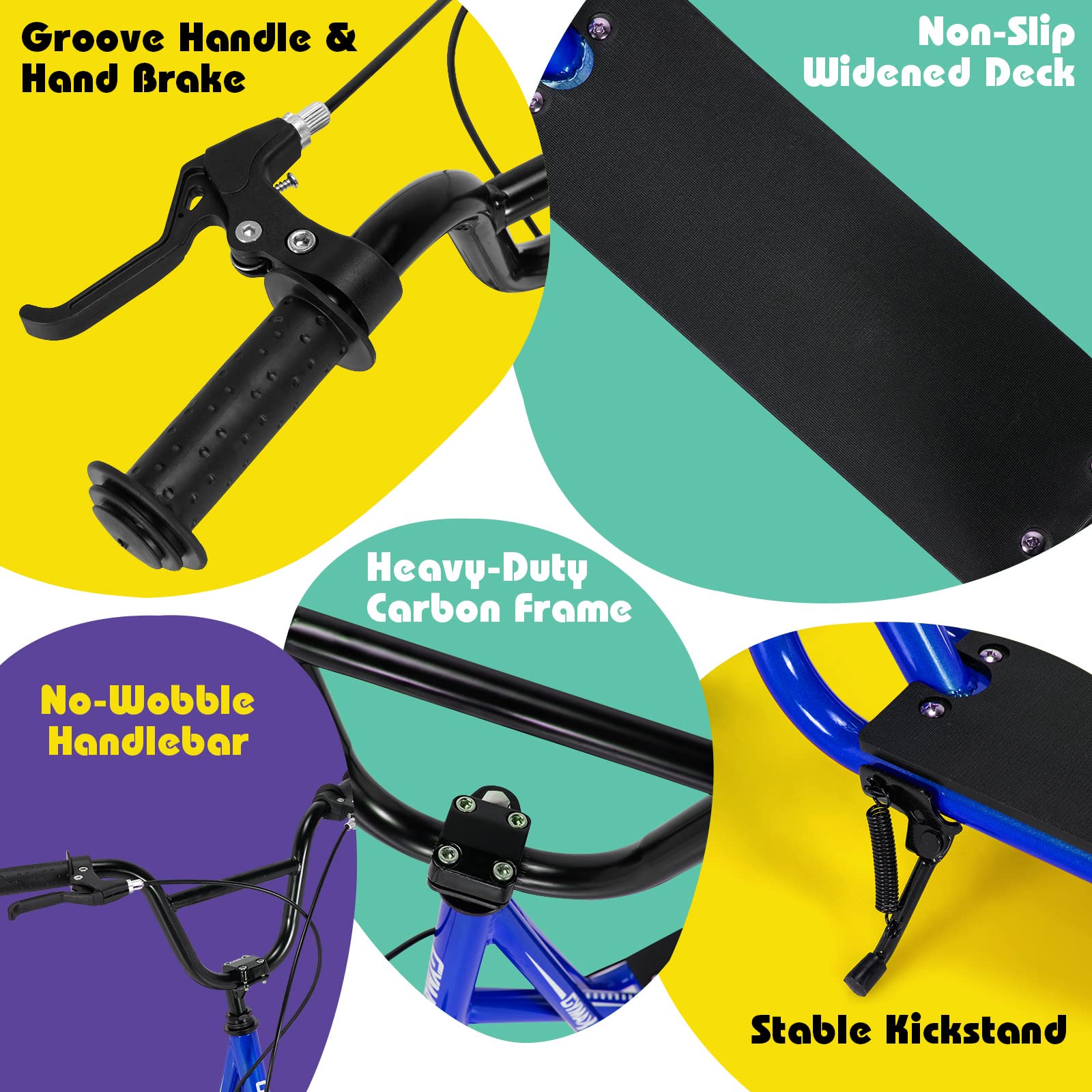 GYMAX Scooter, Kids & Adults Off-Road Scooter with 12" Inflatable Wheels, Adjustable Height Handlebar, V-Type Handbrakes & Axle Pegs for All Terrain, 8+ (Blue)