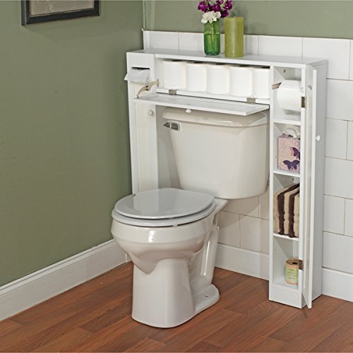 Target Marketing Systems 88001 Mid Century Modern Beadboard Style Center Drop-Down Bathroom Space Saver Cabinet wih Adjustable Shelf, 34.1", White