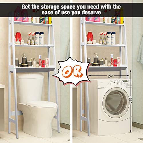Tangkula Bathroom Space Saver, Over The Toilet Storage Rack, Free Standing 3-Shelf Bathroom Organizer, Multifunctional Bathroom Toilet Rack (White)