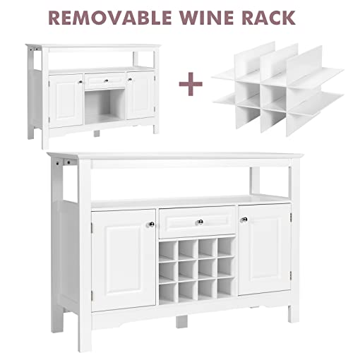 PETSITE Kitchen Sideboard Buffet Storage Cabinet, Coffee Bar Station with Wine Rack, Shelves, 2 Cabinets & Drawer, Wood Accent Modern Console Table for Living Room, Dining Room, Entryway