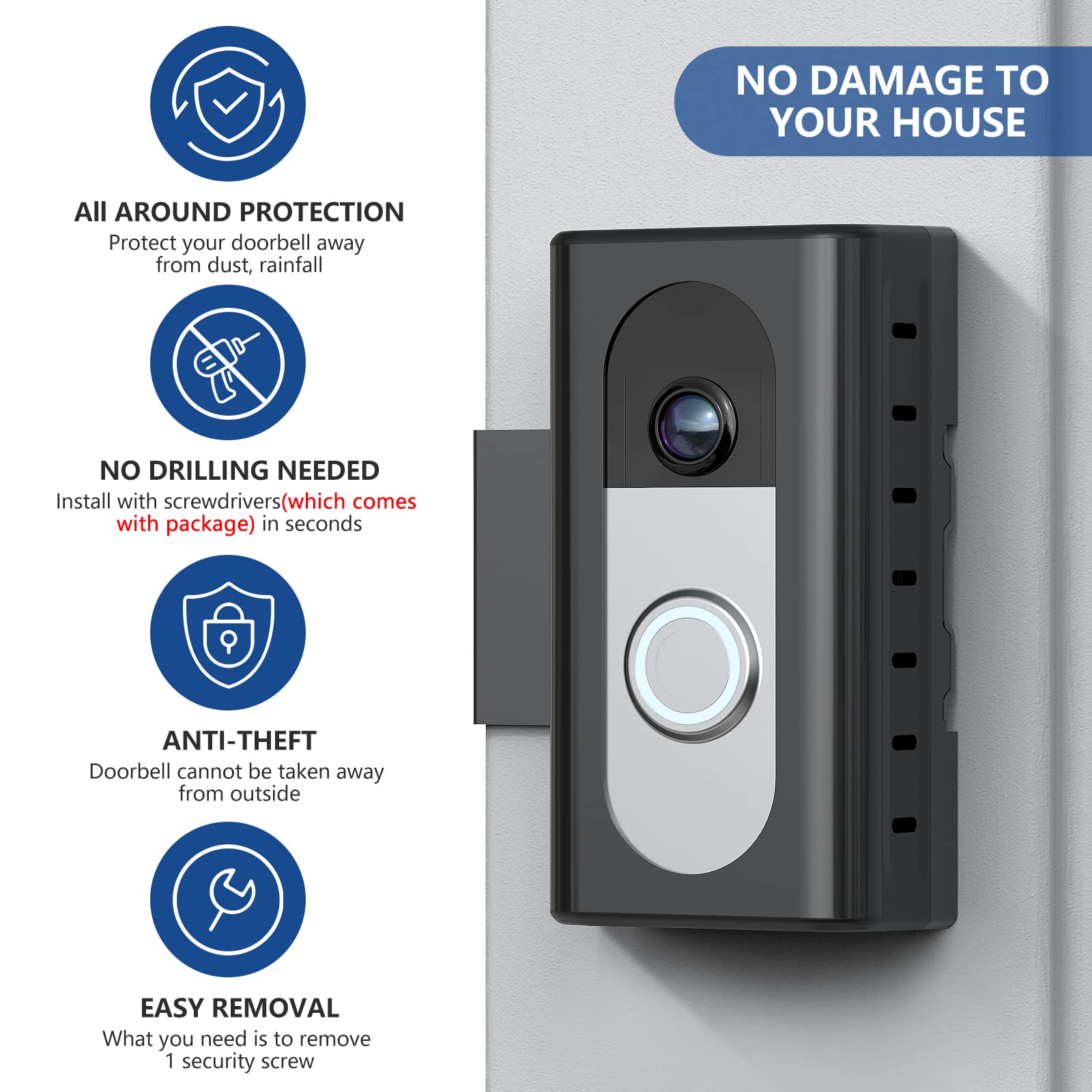 KIMILAR Anti-Theft Video Doorbell Mount Compatible with Ring/Blink Wireless Video Doorbell, Adjustable Mounting Bracket Accessories for Houses, Apartments, Businesses, Not for Security Door