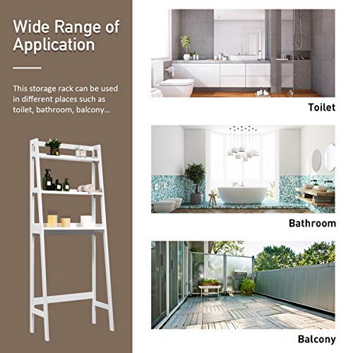 Tangkula Bathroom Space Saver, Over The Toilet Storage Rack, Free Standing 3-Shelf Bathroom Organizer, Multifunctional Bathroom Toilet Rack (White)