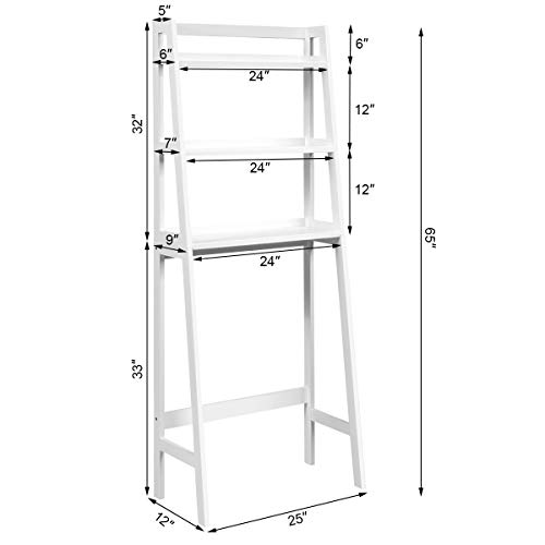 Tangkula Bathroom Space Saver, Over The Toilet Storage Rack, Free Standing 3-Shelf Bathroom Organizer, Multifunctional Bathroom Toilet Rack (White)