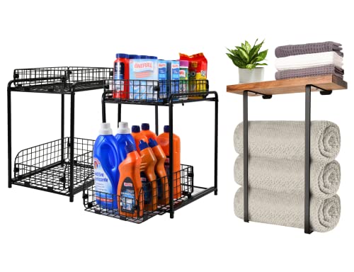2-Pack Under Sink Organizer and Towel Rack Wall Mounted for Bathroom Decor