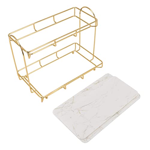Ladieshow Makeup Organizer Shelf, 2 Tier Cosmetic Storage Basket with Removable Glass Tray, Wire Vanity Organizer Rack for Dresser, Countertop, Bathroom and More