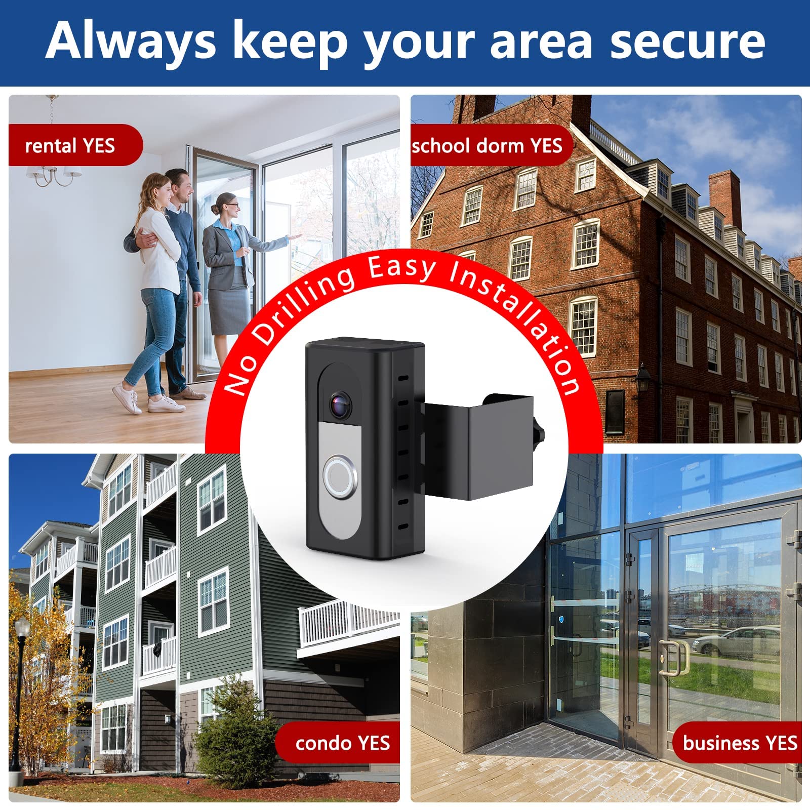 KIMILAR Anti-Theft Video Doorbell Mount Compatible with Ring/Blink Wireless Video Doorbell, Adjustable Mounting Bracket Accessories for Houses, Apartments, Businesses, Not for Security Door